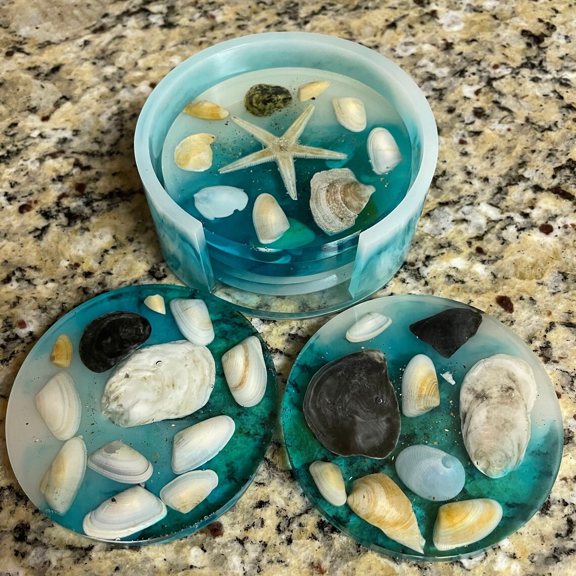 Beach Resin Coaster Set | 4 Coasters + Holder | Ocean Coasters ...