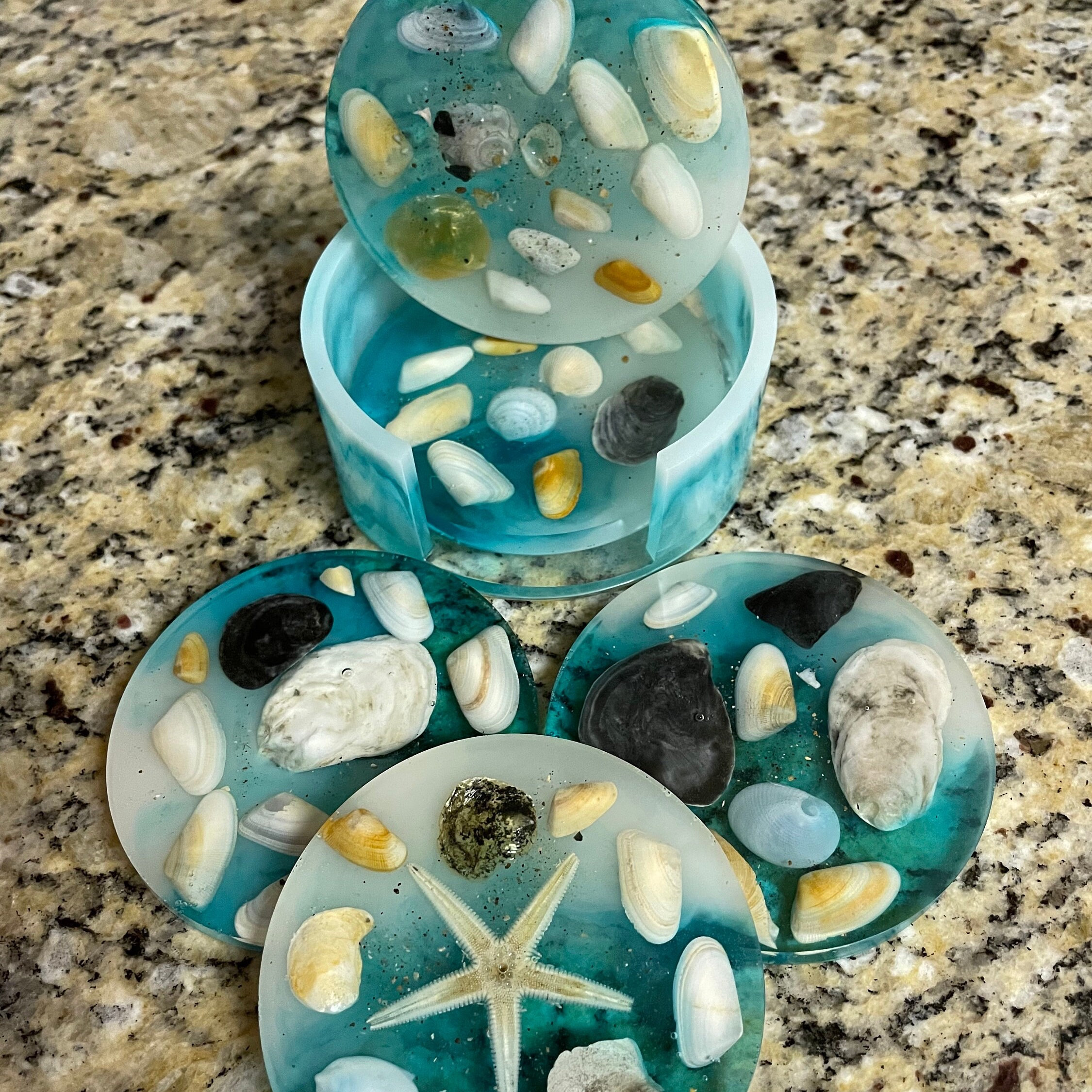 Beach Resin Coaster Set | 4 Coasters + Holder | Ocean Coasters ...