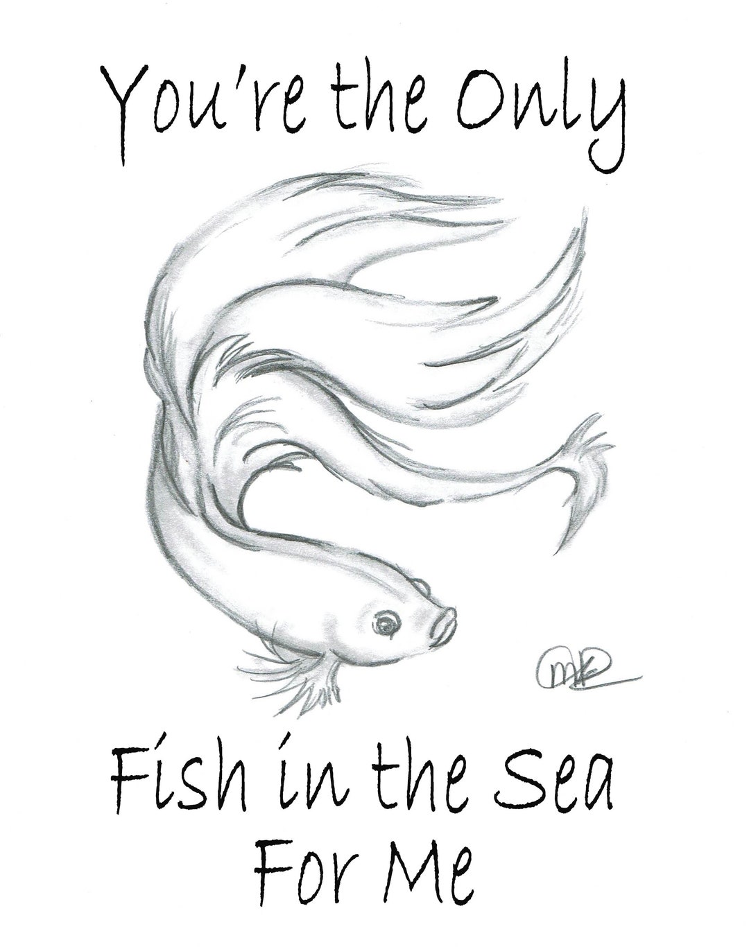 Flowing Fish Drawing Print Handmade Gift Wall Art Decor Relaxing Fish ...