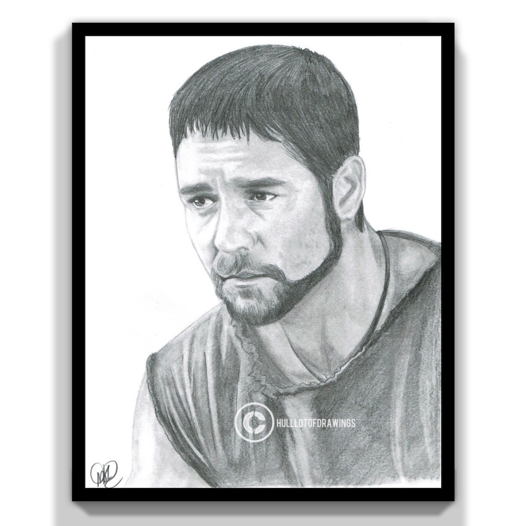 Gladiator Maximus Drawing Print Handmade Gifts Wall Art Decor Portrait ...
