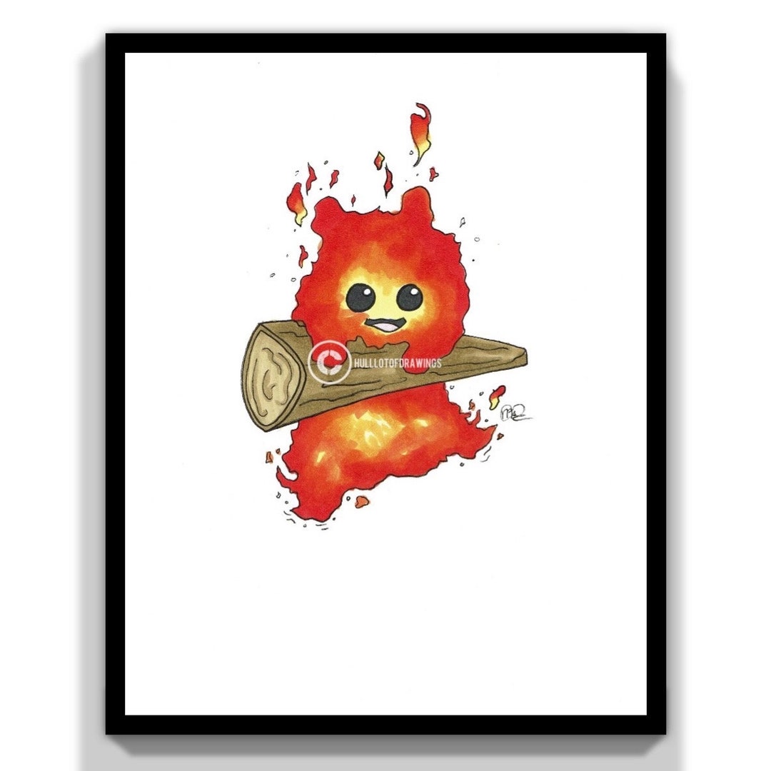 Fire Drawing Print Handmade Gift Kid Room Decor Wall Art Cute Character ...