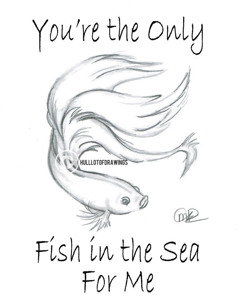 Flowing Fish Drawing Print Handmade Gift Wall Art Decor Relaxing Fish ...