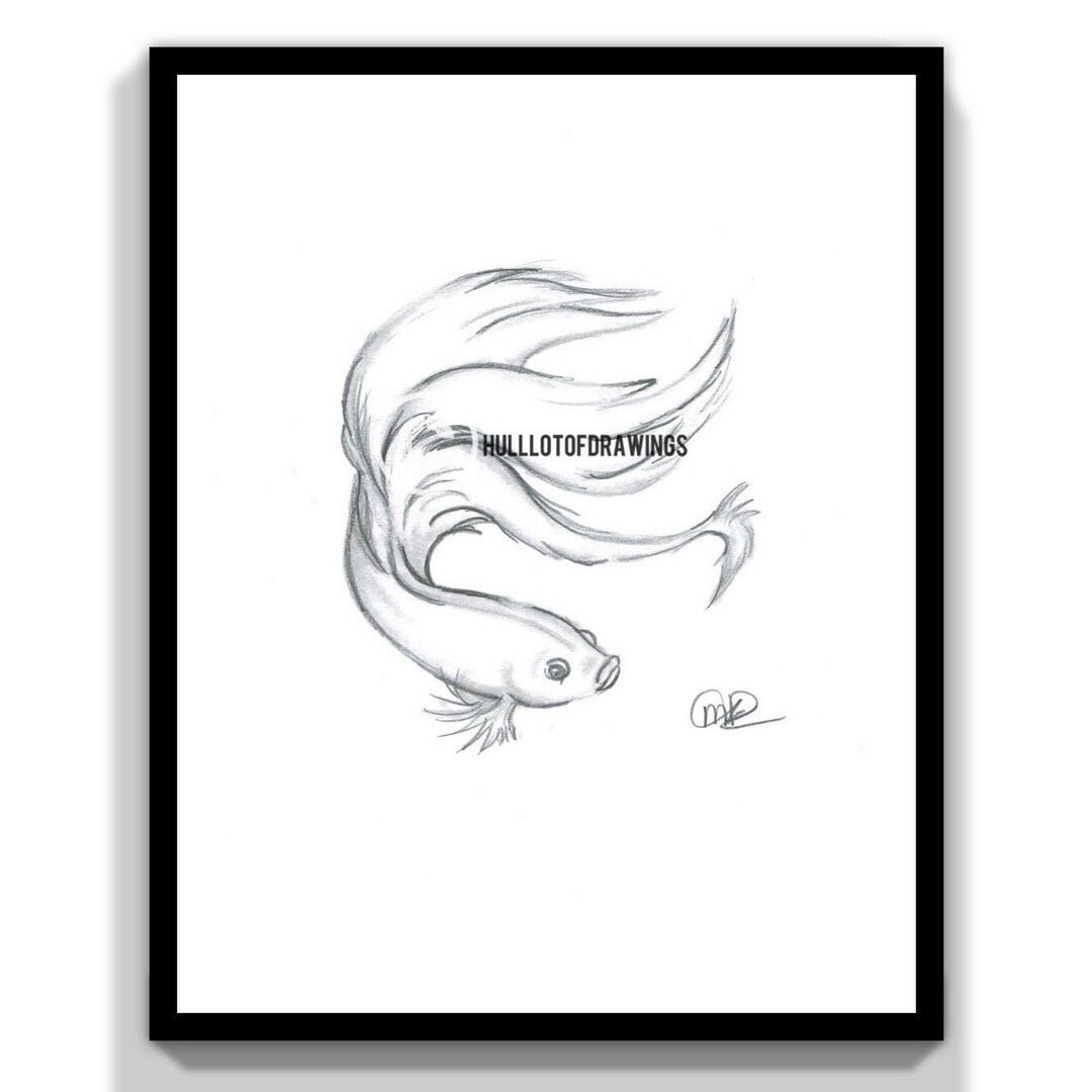 Flowing Fish Drawing Print Handmade Gift Wall Art Decor Relaxing Fish ...