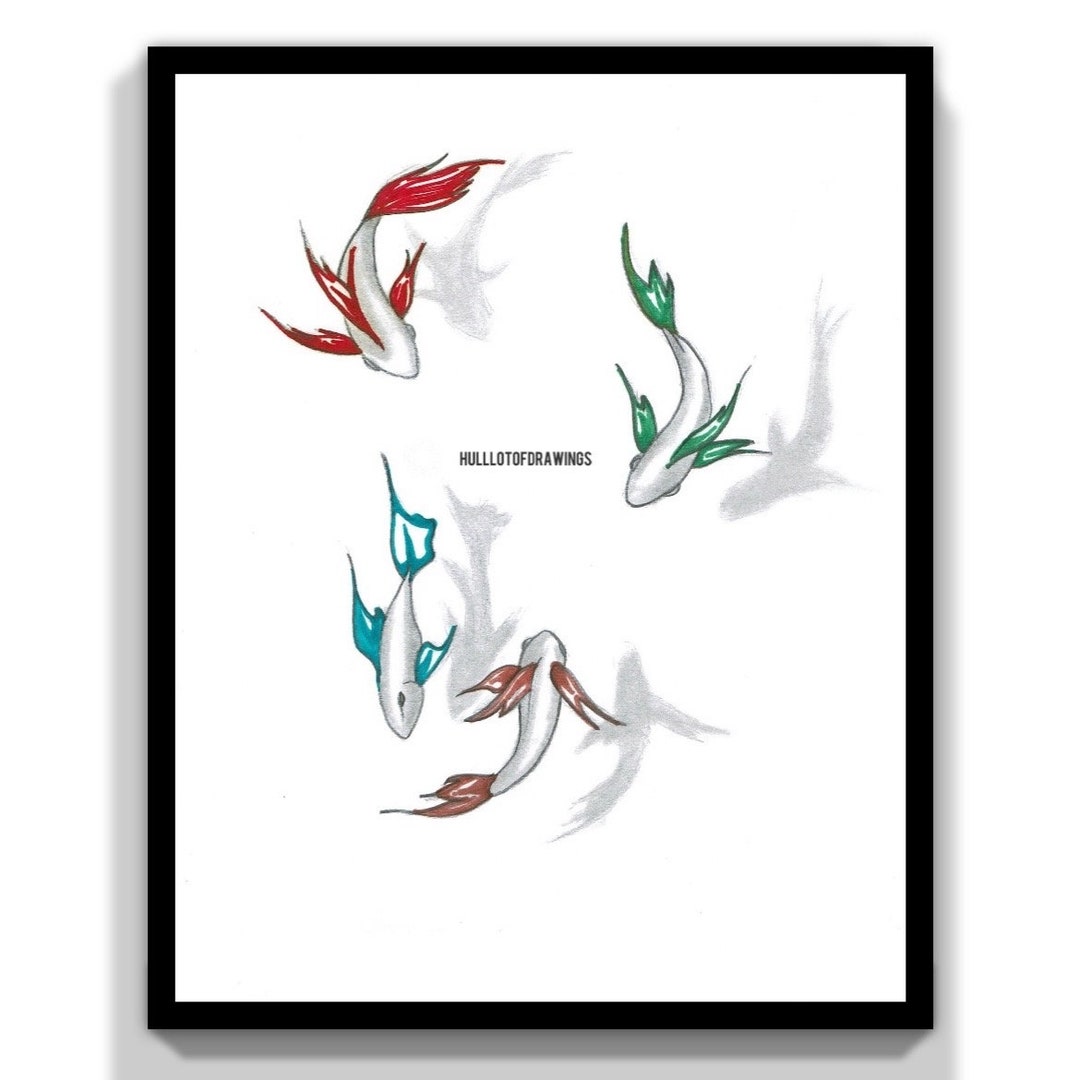 Swimming Fish Drawing Print Handmade Gift Wall Art Animal Art Relaxing ...