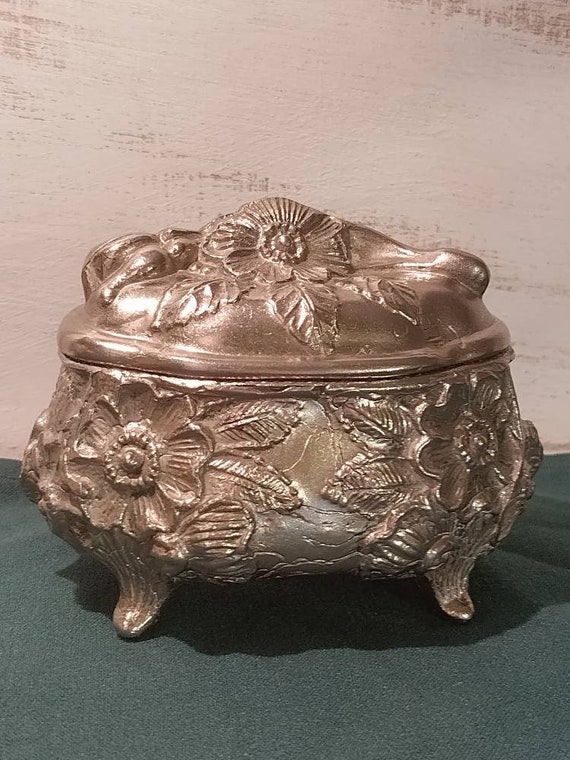 1950s 50s Silver Metallic party dress with rhinestone… - Gem