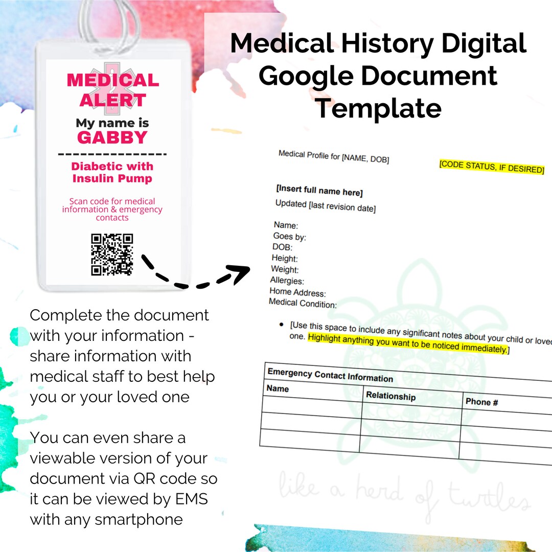 Medical History Document Template, Medical Emergency Document, Medical ...