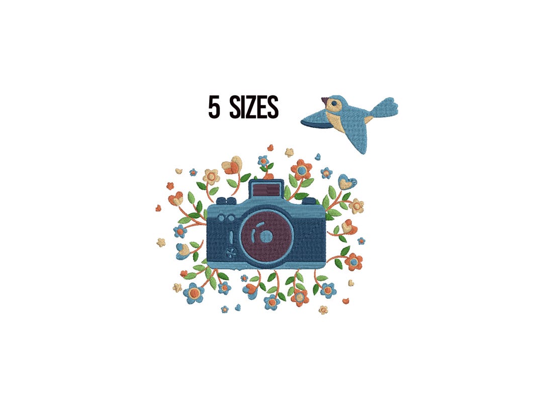 Camera Embroidery Design, Camera With Flower Embroidery, Floral Camera ...