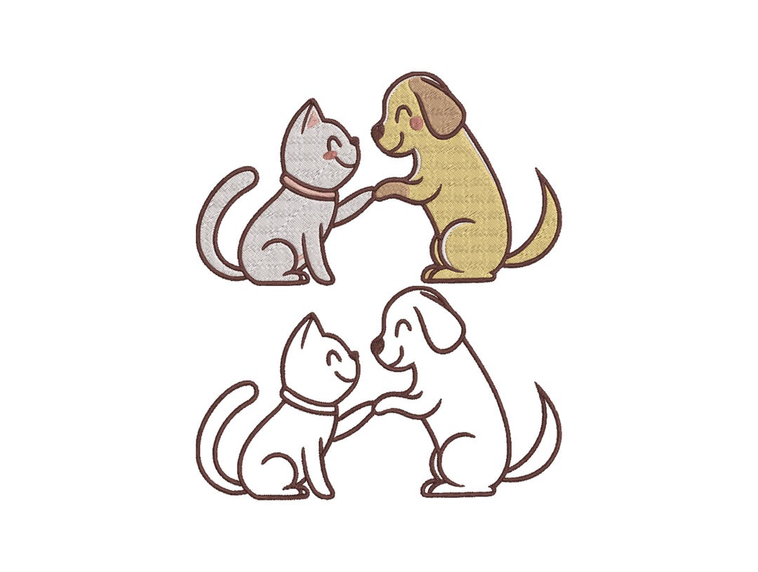 Dog and Cat Handshake Embroidery Design - Applique Cute Dog and Cat ...