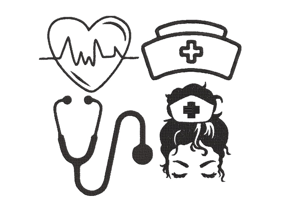 Nurse Embroidery Design, Heart Beat Embroidery Design, Nurse Cap ...