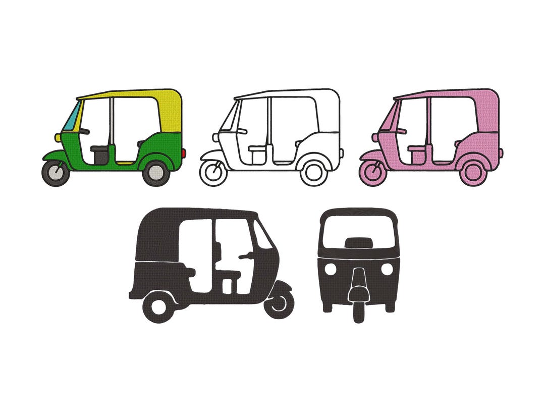 Auto Rickshaw Bundle Embroidery Design, Tuk Tuk Taxi Travel Embroidery ...