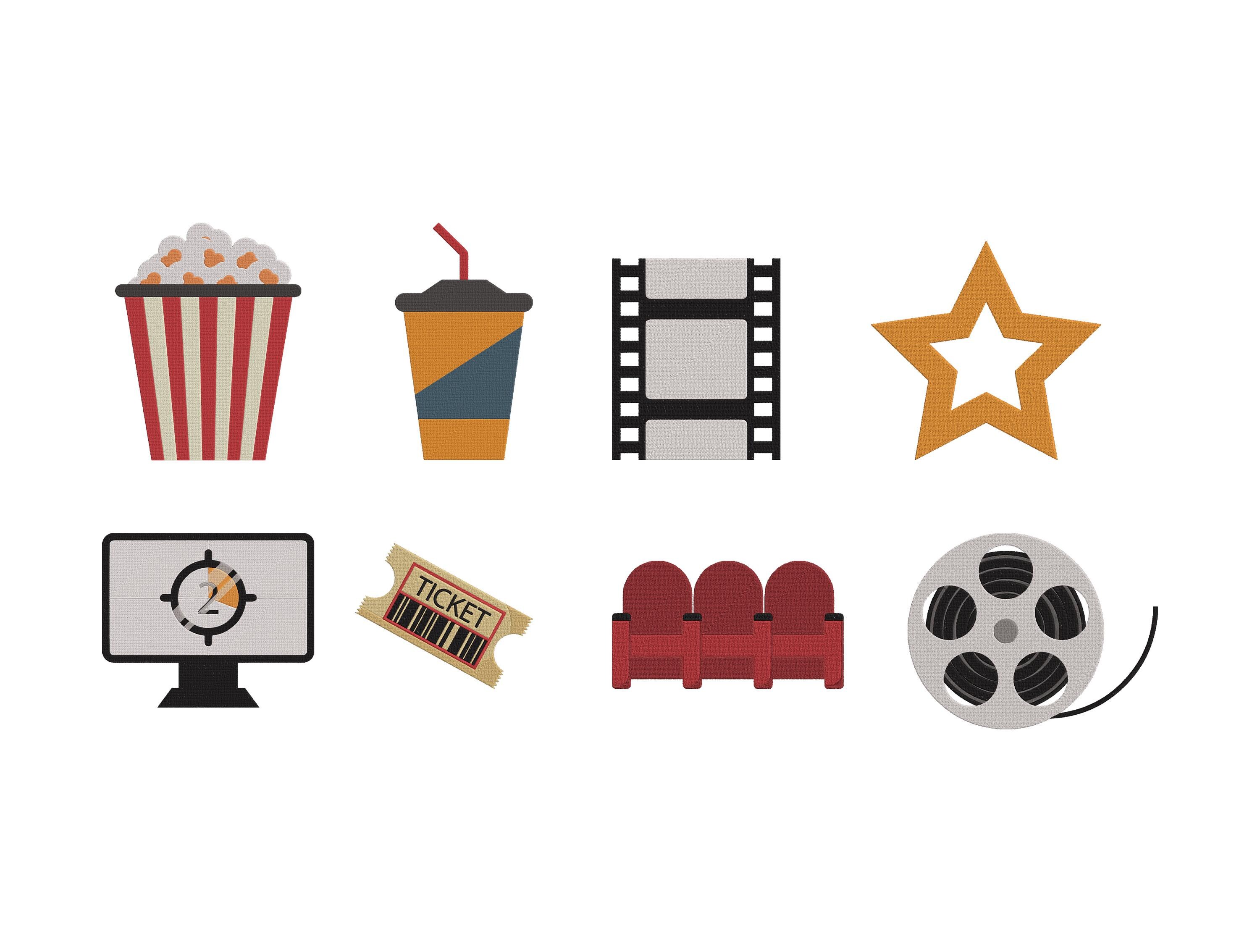 Cinema Bundle Embroidery Design, Movie Elements Embroidery, Cinema ...