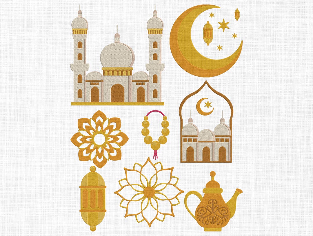 Islamic Holidays Bundle Embroidery Design - Ramadan Kareem Elements ...