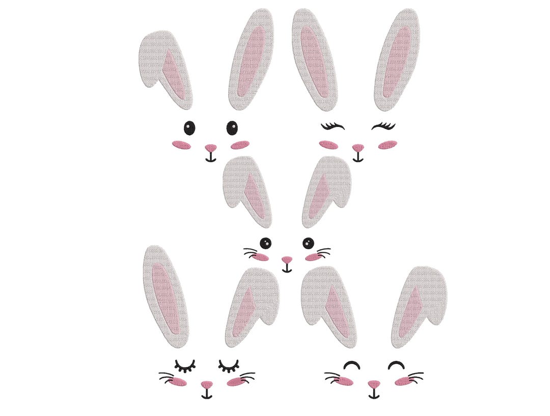 Cute Bunny Face With Different Emotions Bundle Embroidery Design Files ...