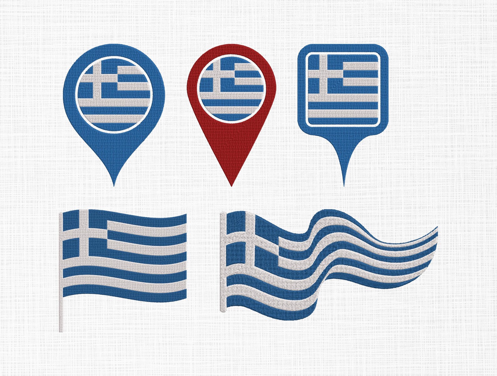 Greece Flag Embroidery Design, Greece Location Icons Embroidery Design ...