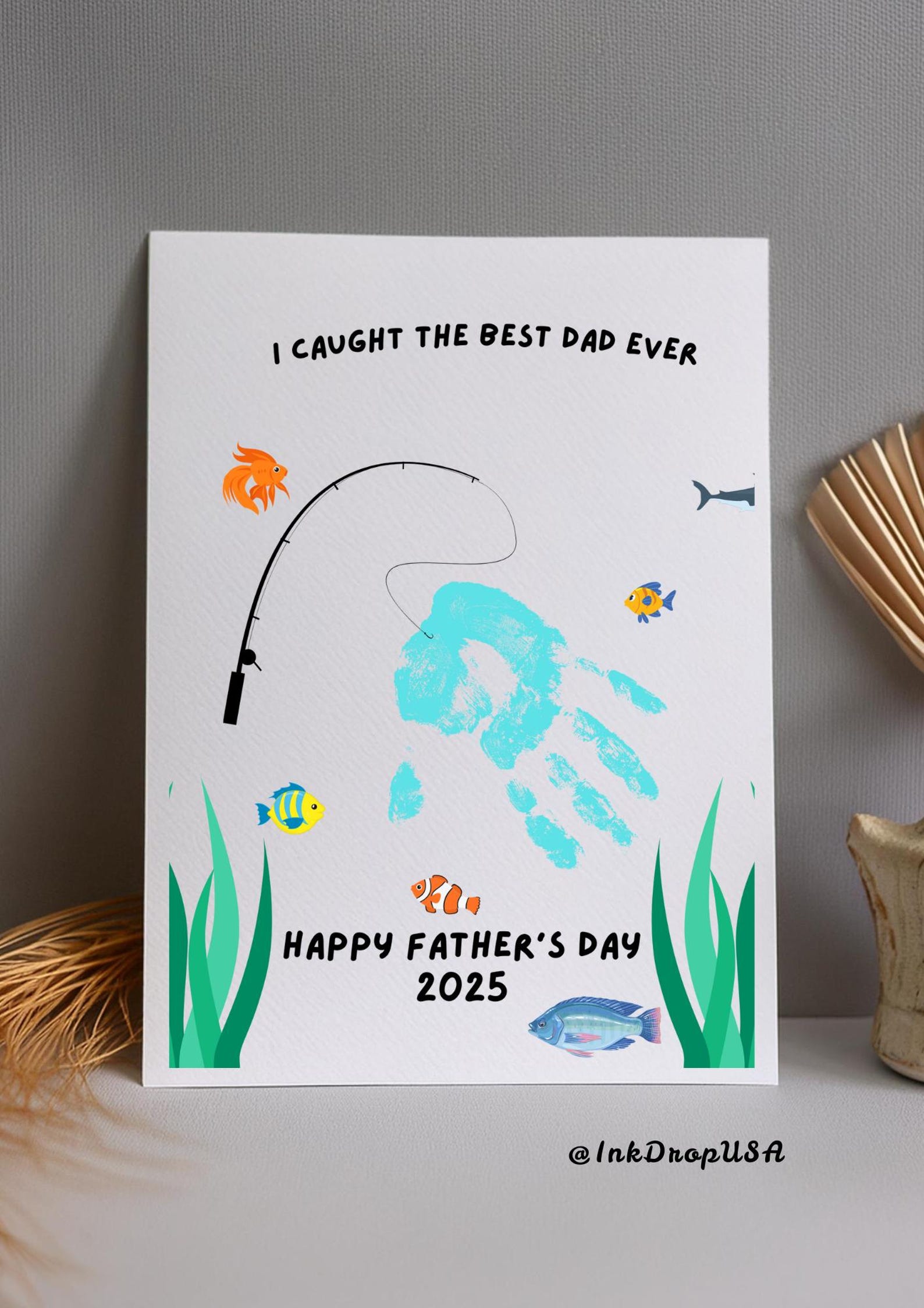 Father’s Day Handprint Art, I Caught the Best Dad Ever, Fishing Theme ...