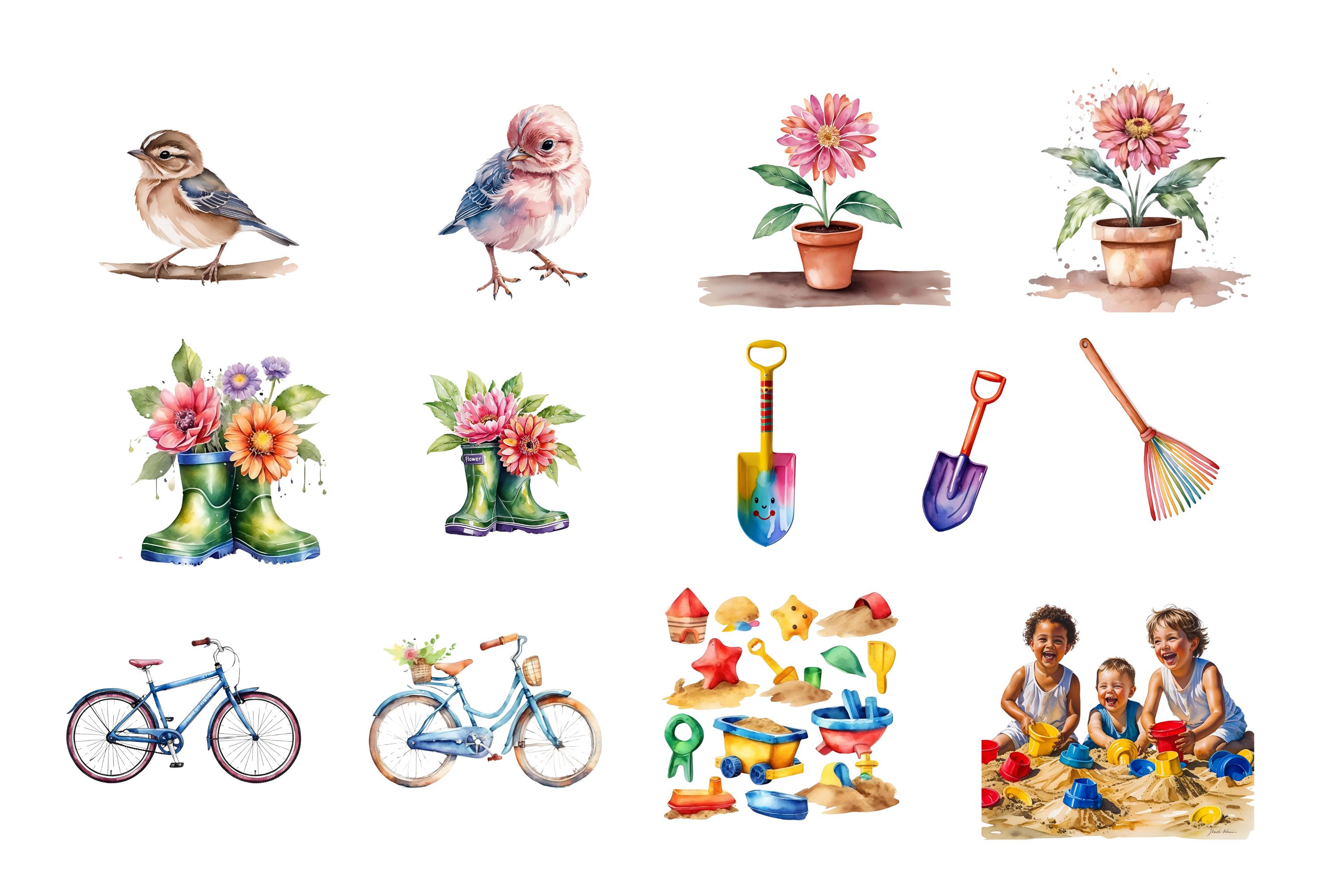 120 Spring Watercolor Clipart Bundle - PNG, 300 DPI, Transparent ...