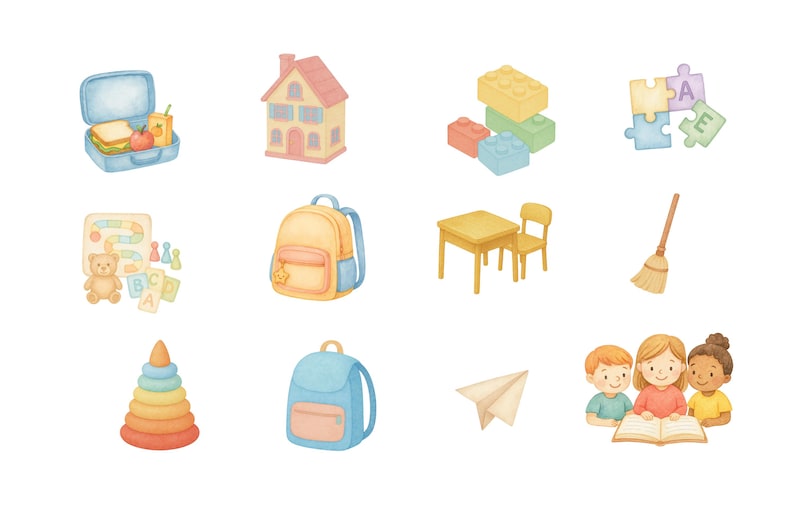 Watercolor Kids Playroom Clipart Bundle – 50 Cute Pastel Toys ...