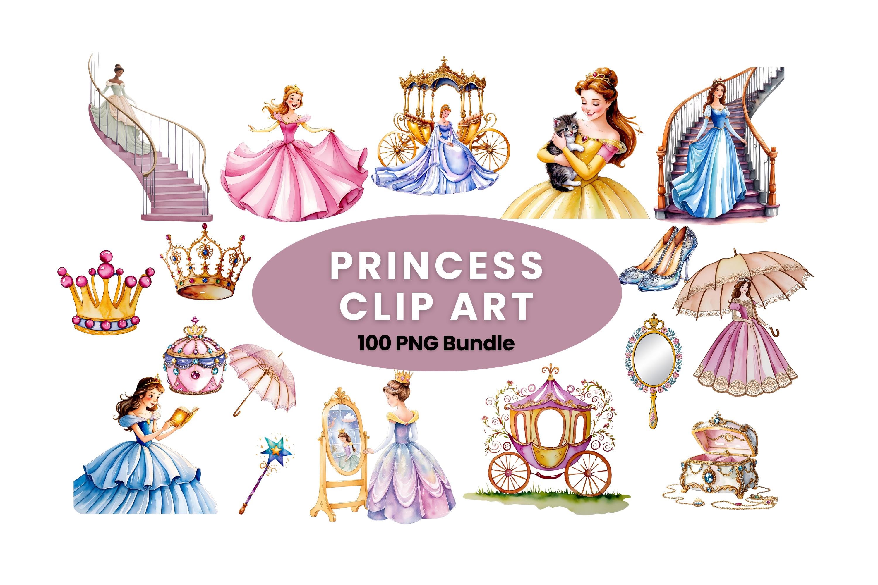100 Princess Clip Art PNG Bundle - Watercolor Clipart, Elegant, Fairy ...