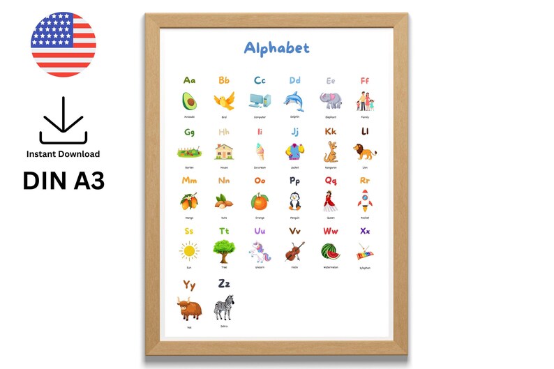 ABC Poster, English Alphabet Learning Poster for Kids (A3, A4 ...