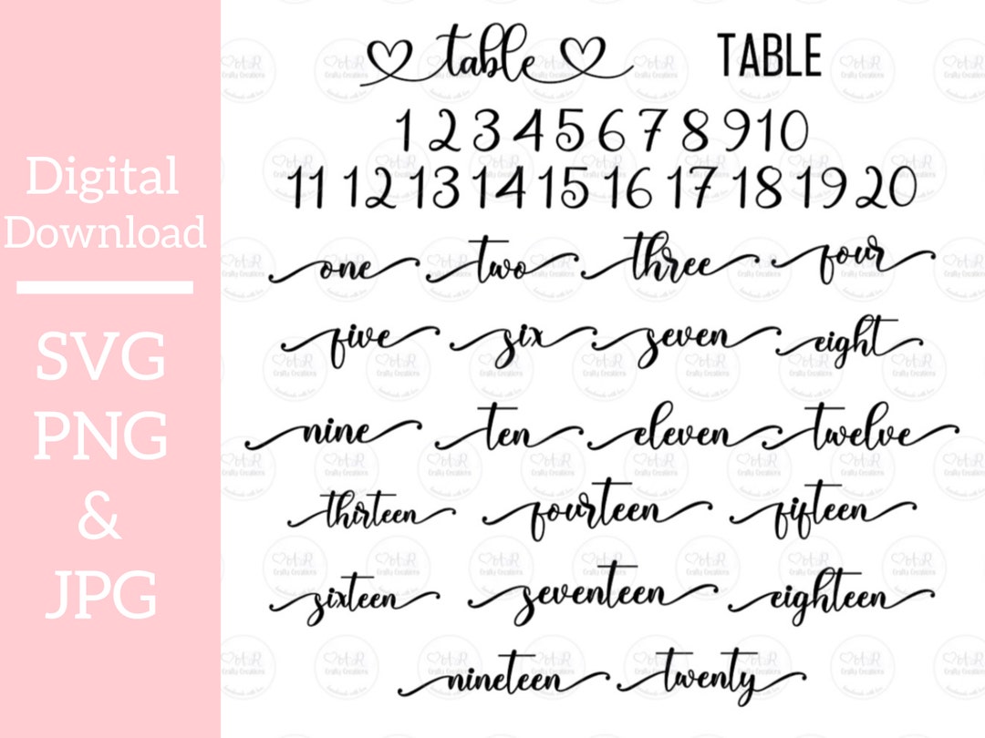 Wedding Table Numbers, SVG Bundle for Wedding, 42 Designs, Tabel ...