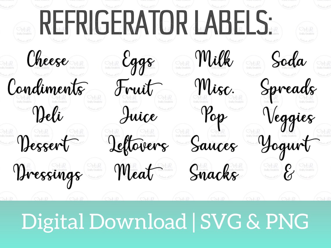 Refrigerator Labels SVG Bundle, 20 Different Words, Free Commercial ...