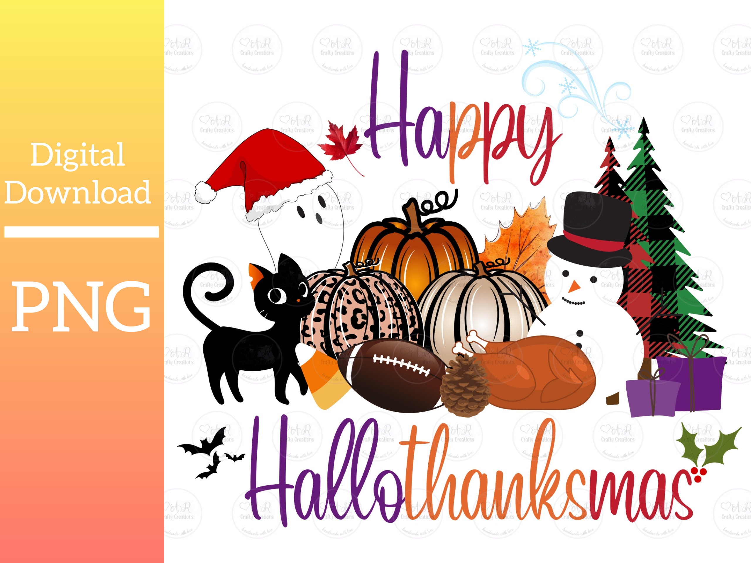 Happy Hallothanksmas PNG, Halloween, Thanksgiving, Christmas ...