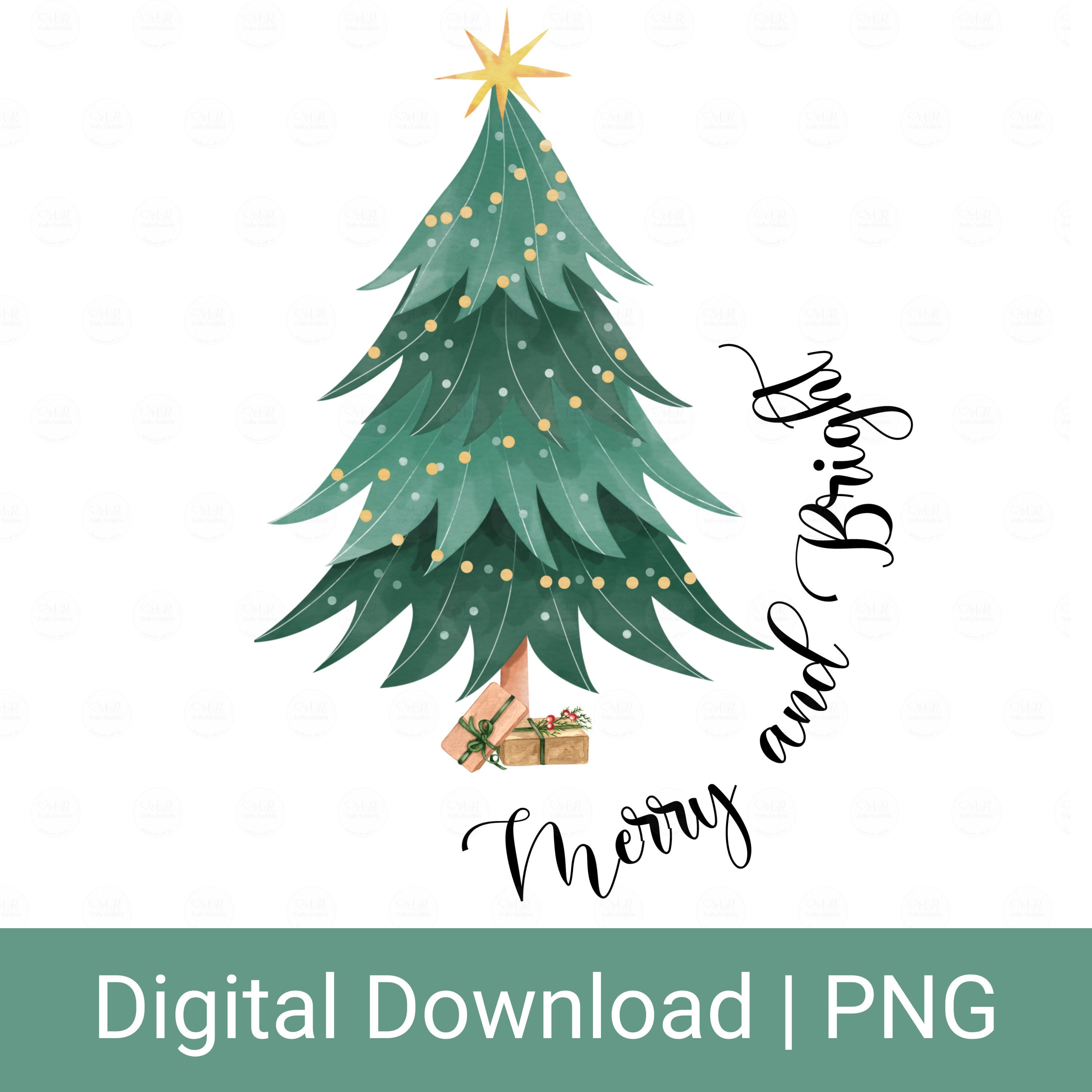 Merry and Bright Png, Watercolor Christmas Tree Png, Merry and Bright ...