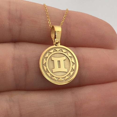 Dainty 14k Solid Gold Gemini Zodiac Necklace Gemini Symbol - Etsy