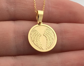 Gold Solid 14K Real Gold Angel Wings Necklace, Dainty Wings Pendant ...