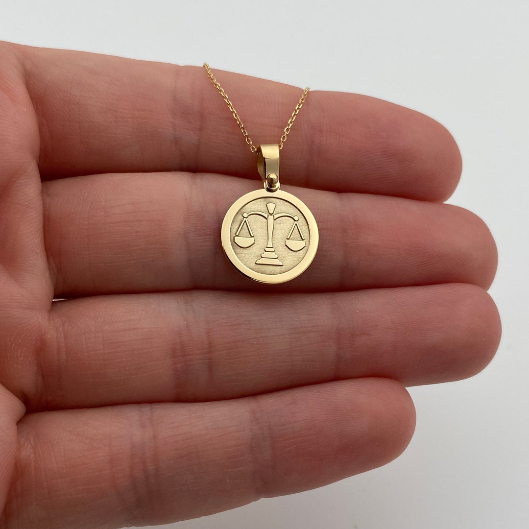 14k Solid Gold Scale of Justice Pendant: Libra Lawyer Charm - Etsy