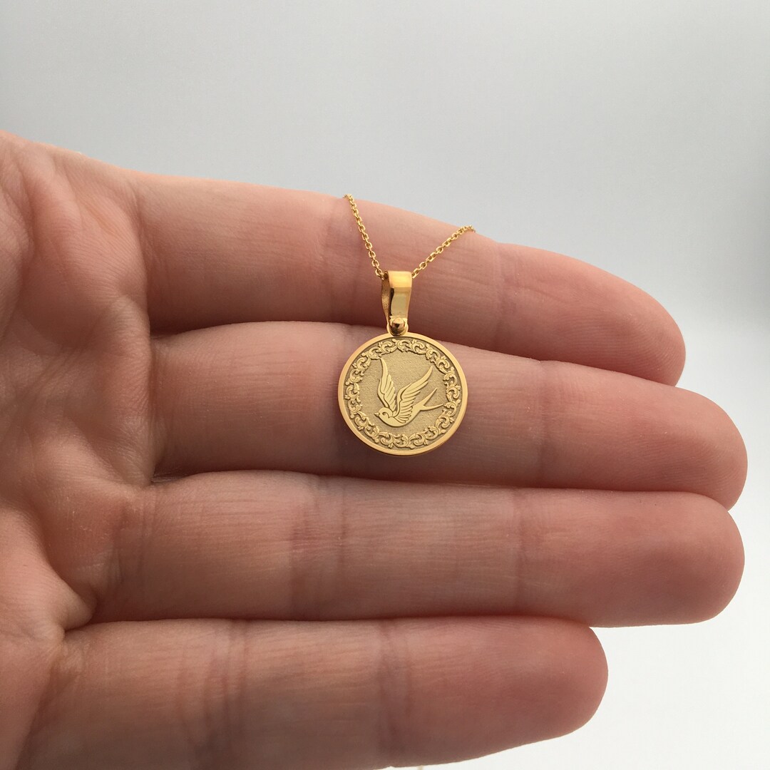 14k Solid Gold Swallow Necklace, Personalized Swallow Pendant, Swallow ...