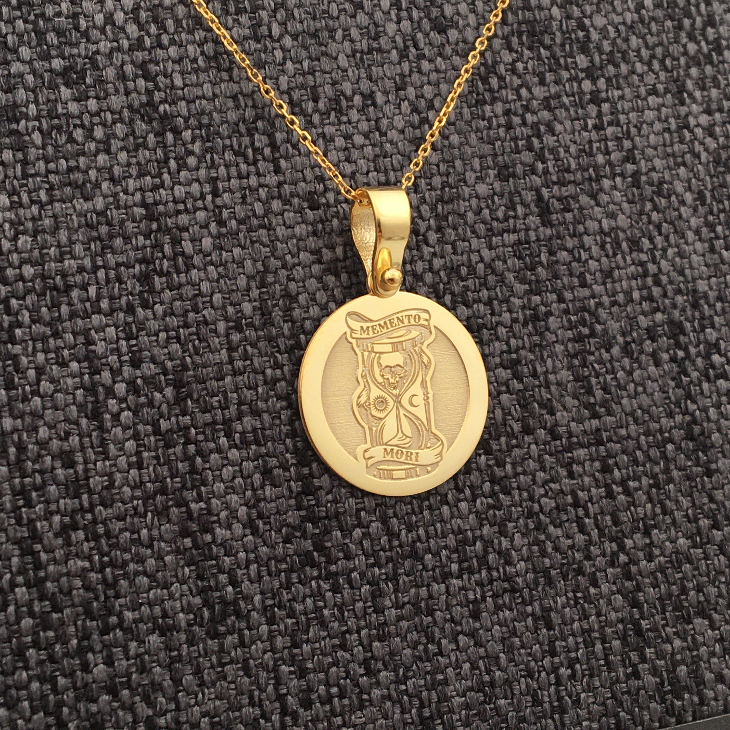 14k Solid Gold Memento Mori Necklace, Personalized Memento Mori Pendant ...