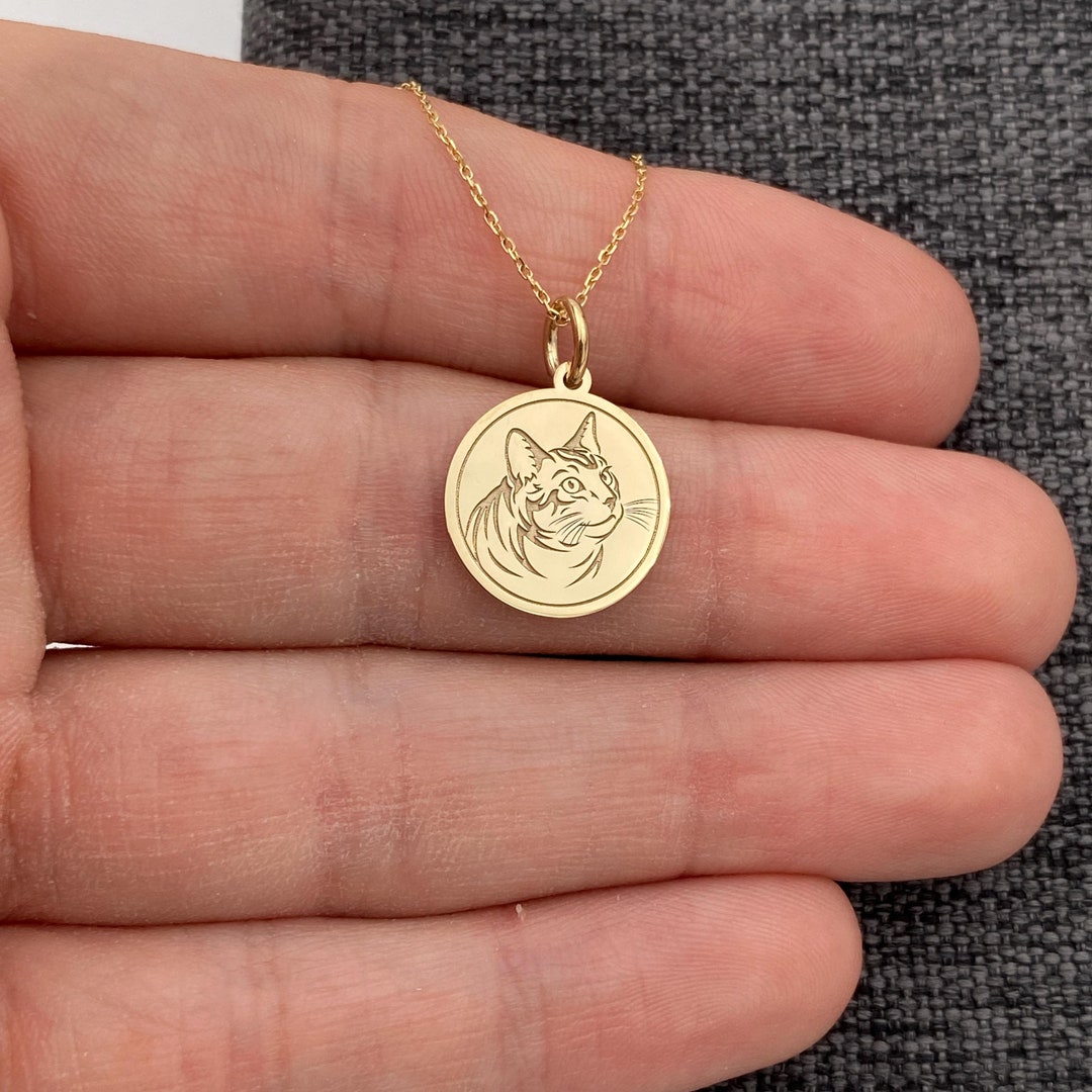 14k Solid Gold Cat Necklace, Personalized Cat Pendant, Cat Pendant, 14k Real Gold Cat Necklace ...