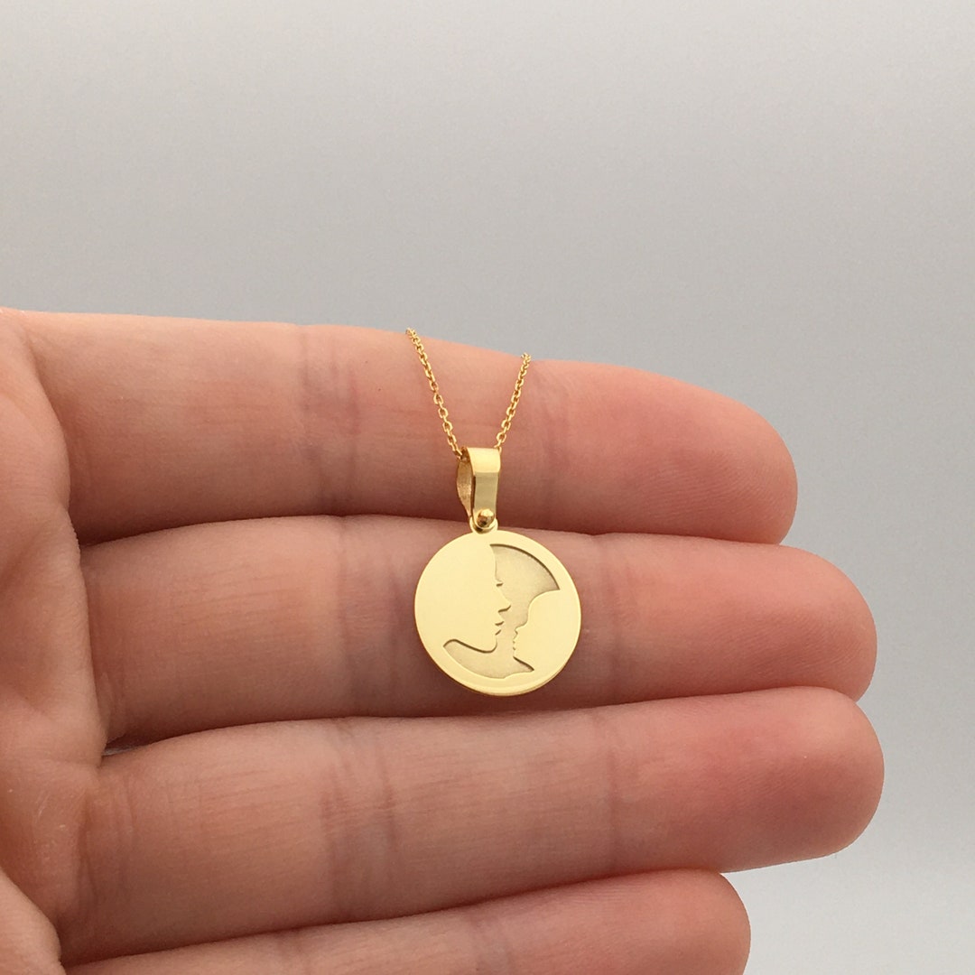 14k Solid Gold Mother and Child Necklace, Personalized Mother and Child ...