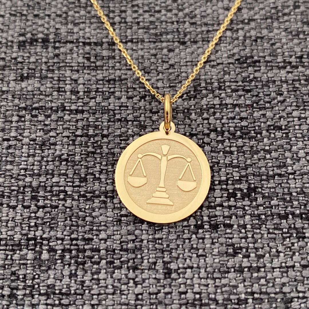 14k Solid Gold Scale of Justice Pendant: Personalized Libra Necklace - Etsy