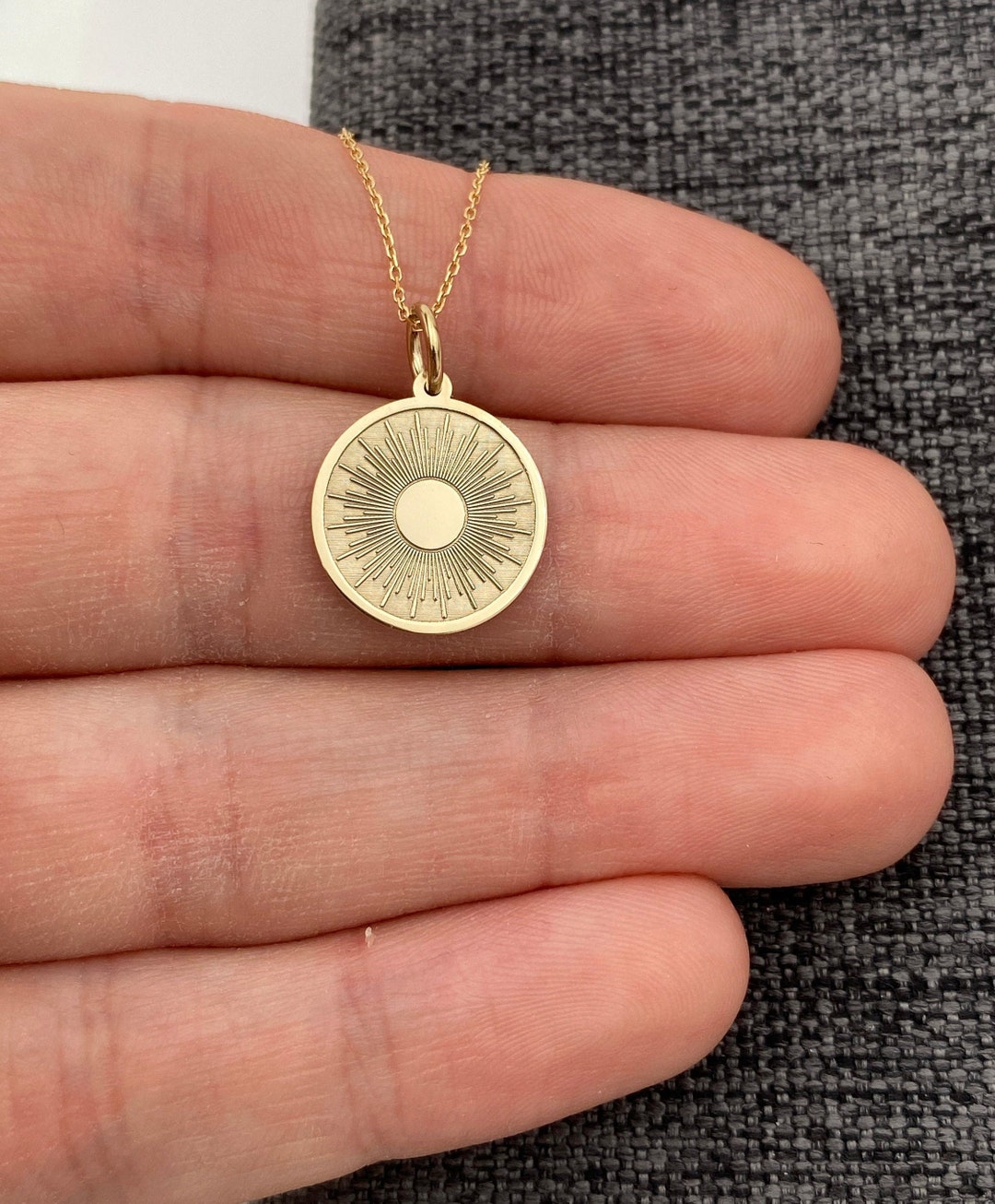 14k Solid Gold Sun Necklace, Personalized Sun Pendant, Sunshine ...