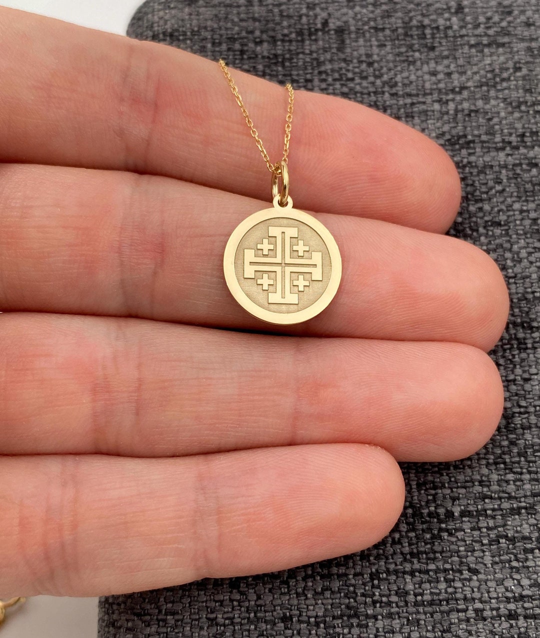 14k Solid Gold Jerusalem Cross Necklace, Personalized Jerusalem Cross ...