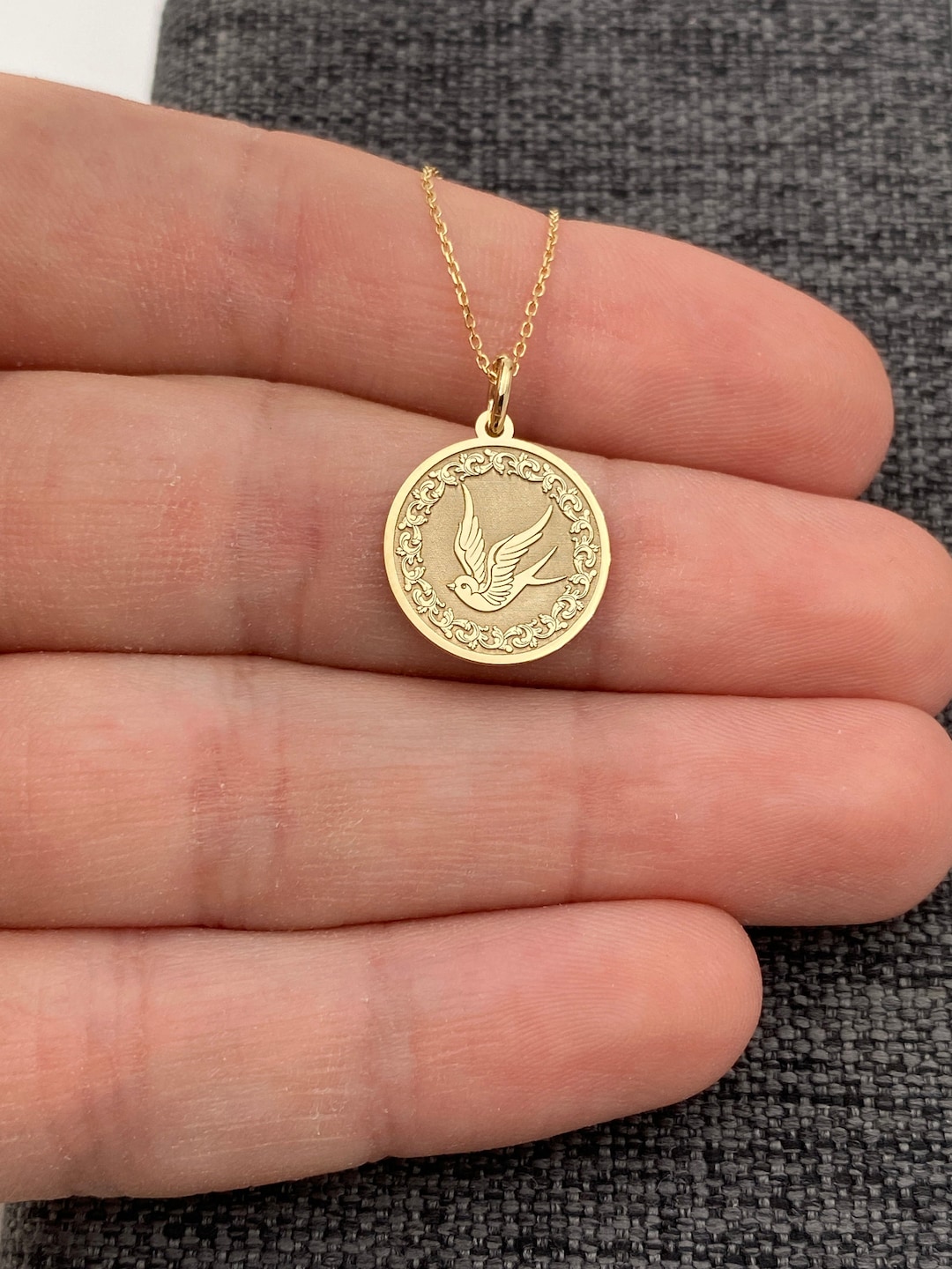 Dainty 14k Solid Gold Swallow Necklace, Personalized Swallow Pendant ...