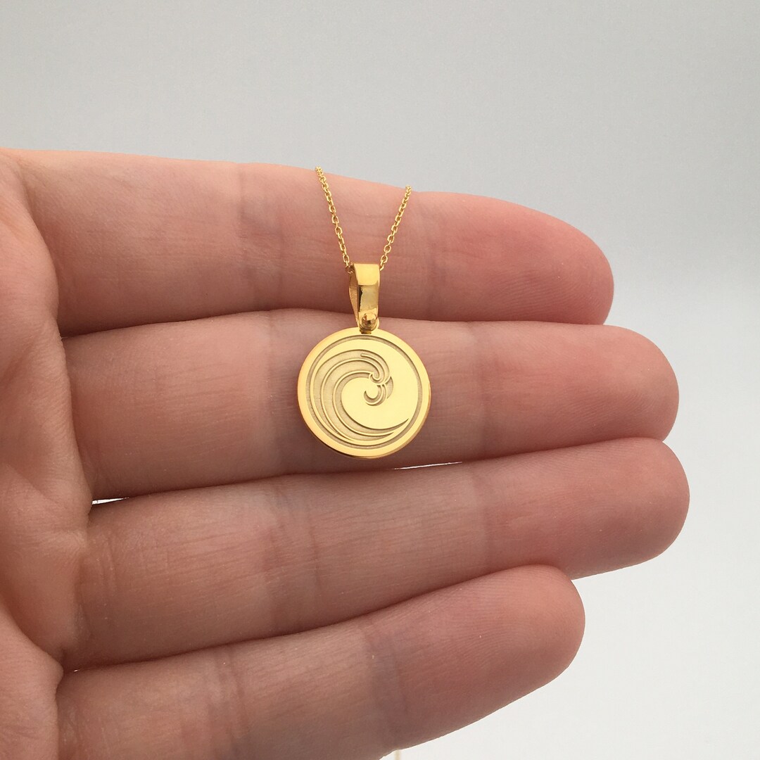 14k Solid Gold Wave Pendant Necklace: Personalized Sea Jewelry - Etsy