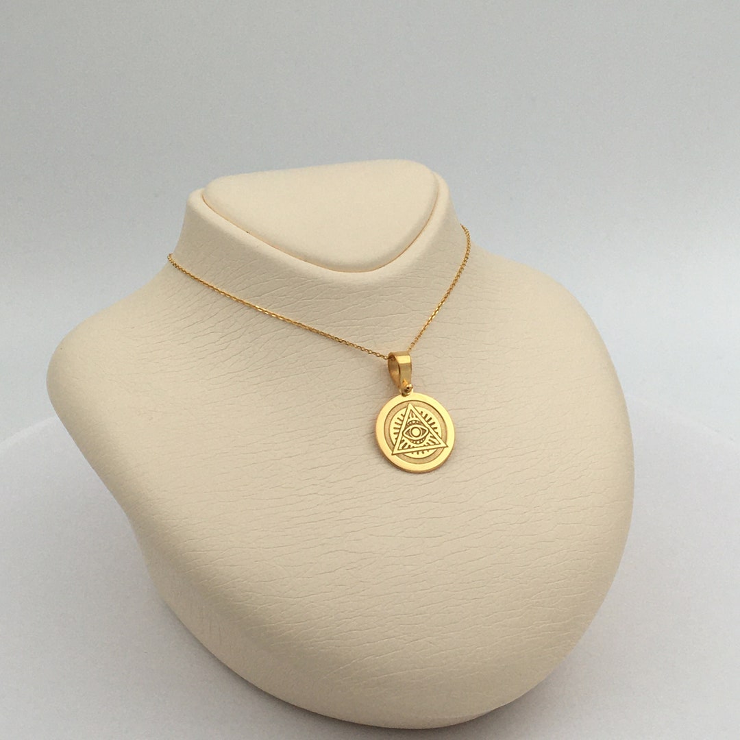 14k Solid Gold Eye Necklace, Personalized Eye Pendant, All Seeing Eye ...