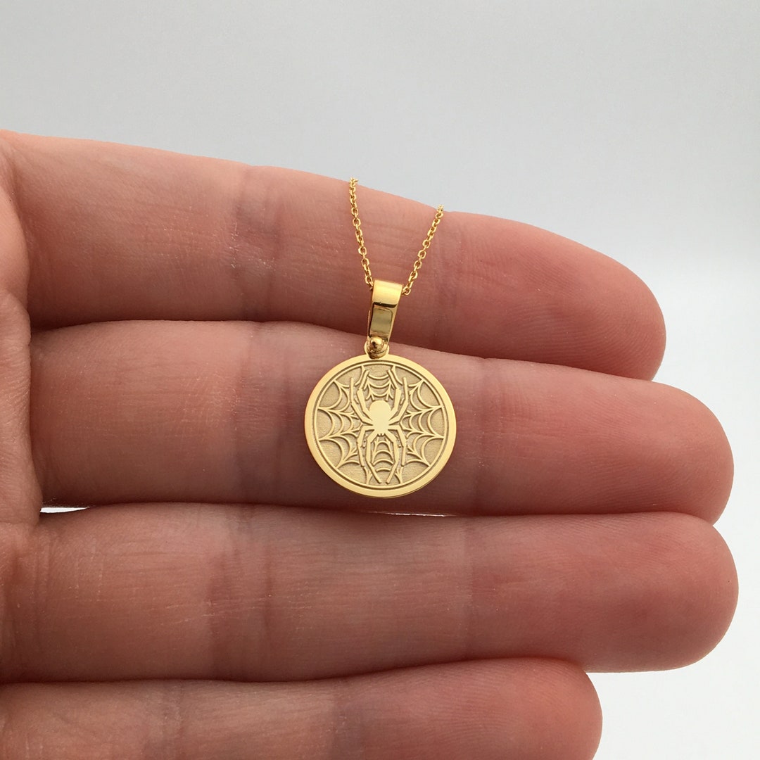 14k Solid Gold Spider Necklace, Personalized Spider Pendant, Spider ...
