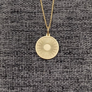 14k Solid Gold Sun Necklace, Personalized Sun Pendant, Sunshine ...
