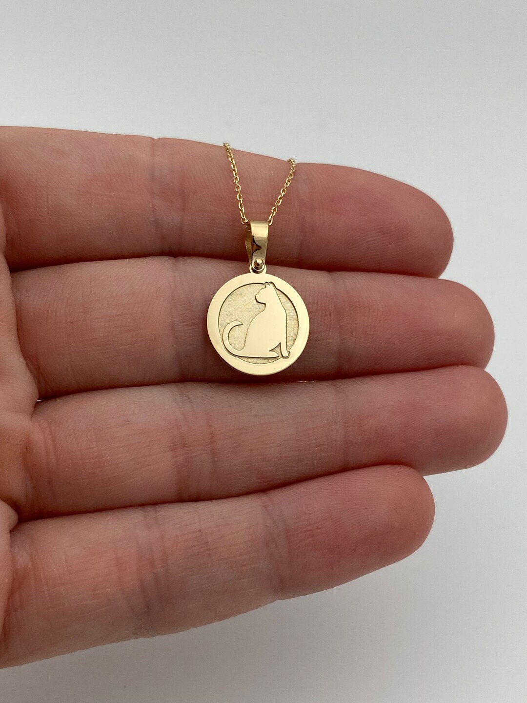 14k Solid Gold Cat Necklace, Personalized Cat Pendant, Animal Pendant, Cat Pendant, 14k Real ...