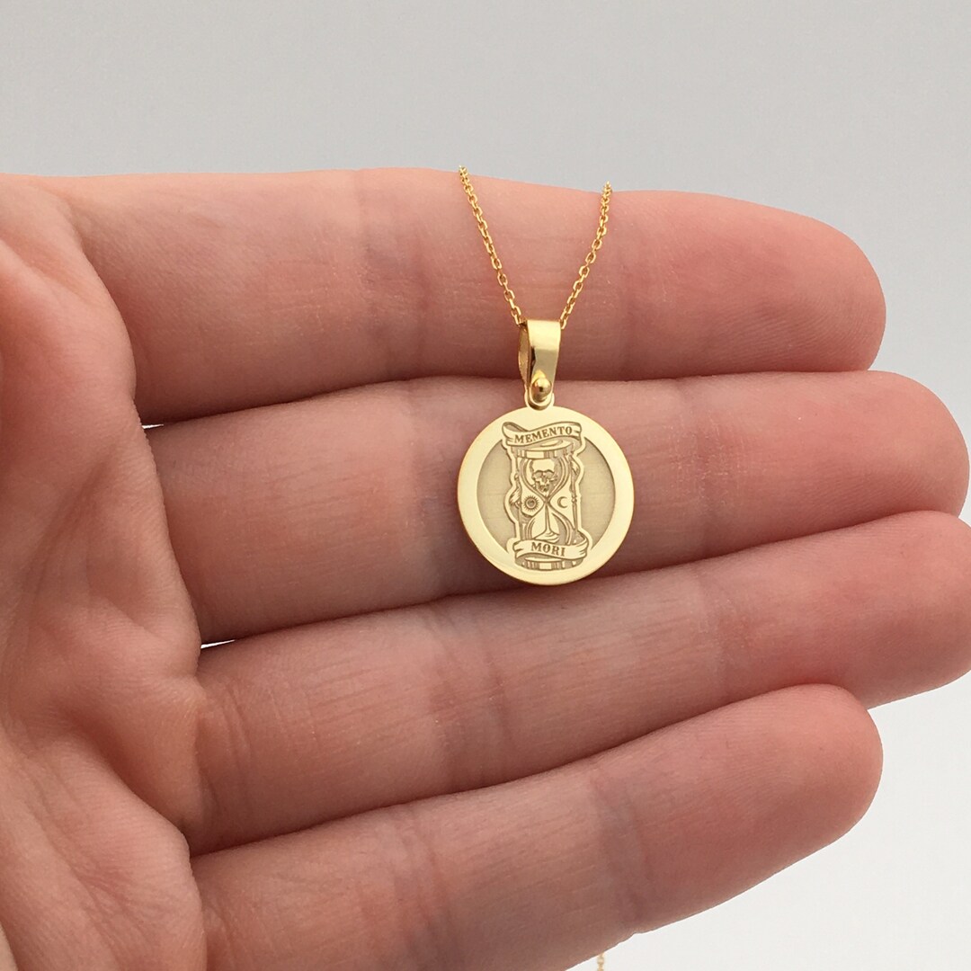 14k Solid Gold Memento Mori Necklace, Personalized Memento Mori Pendant ...