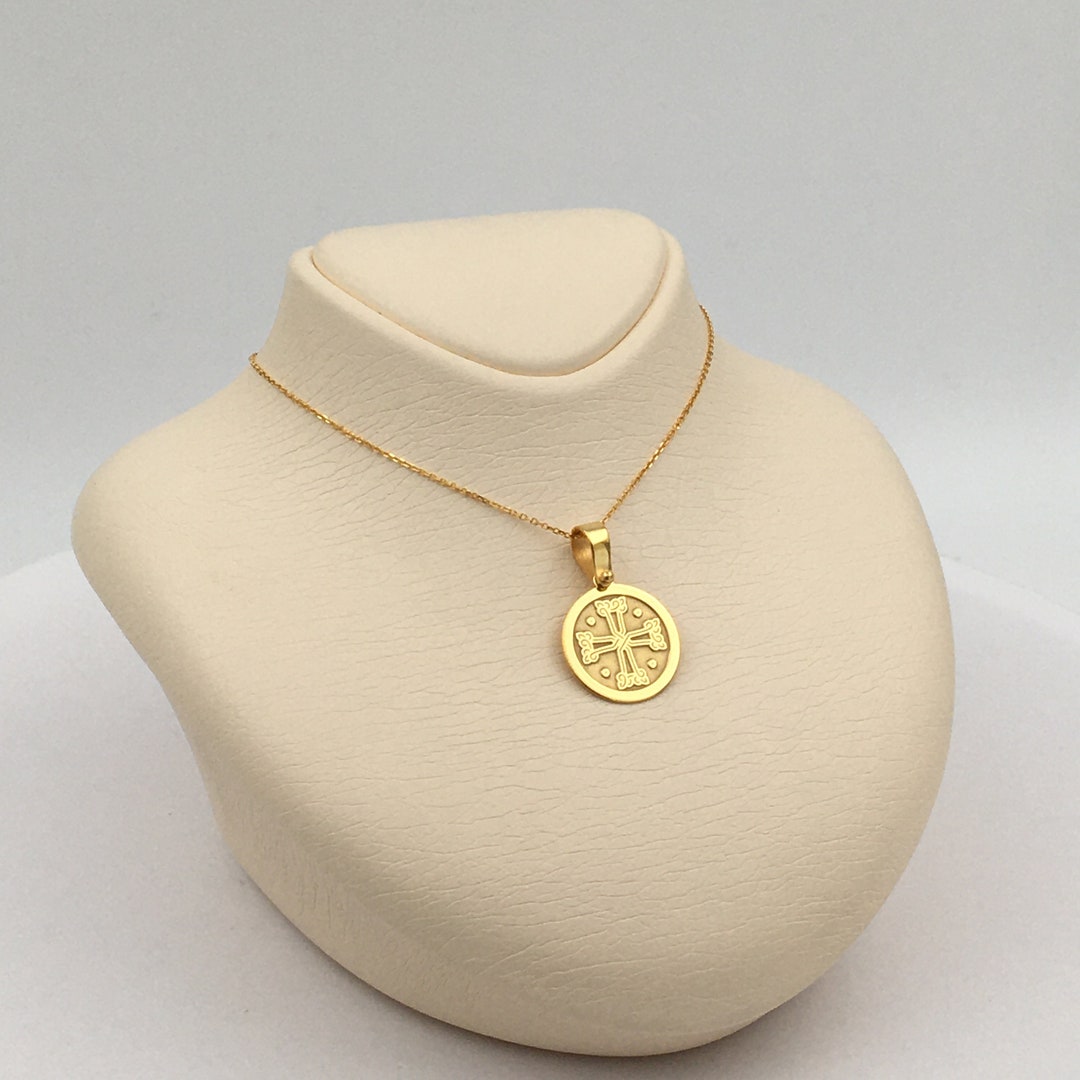 14k Solid Gold Armenian Cross Necklace, Personalized Armenian Cross Pendant, Protection Cross ...