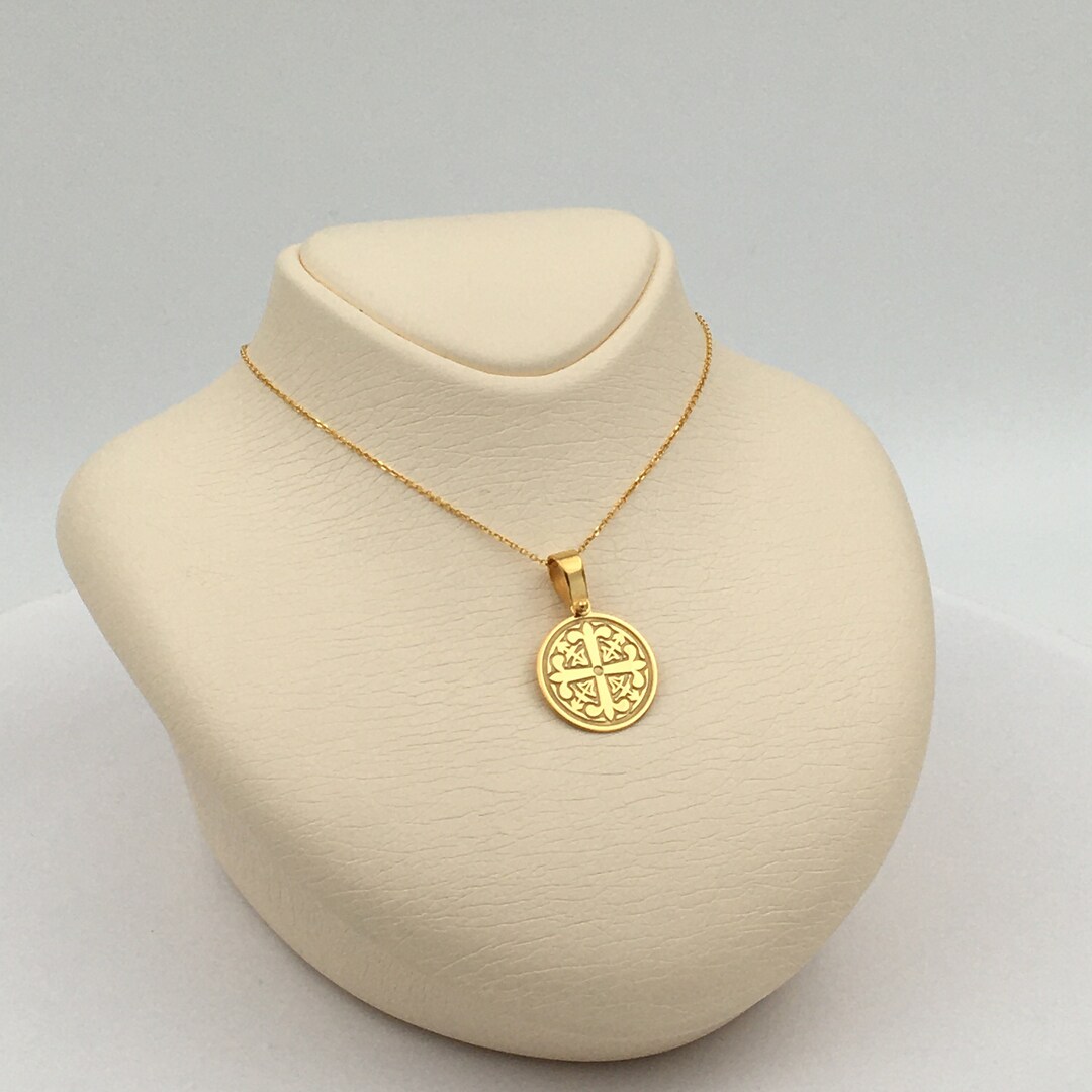 14k Solid Gold Fleury Cross Necklace: Personalized Protection Pendant ...