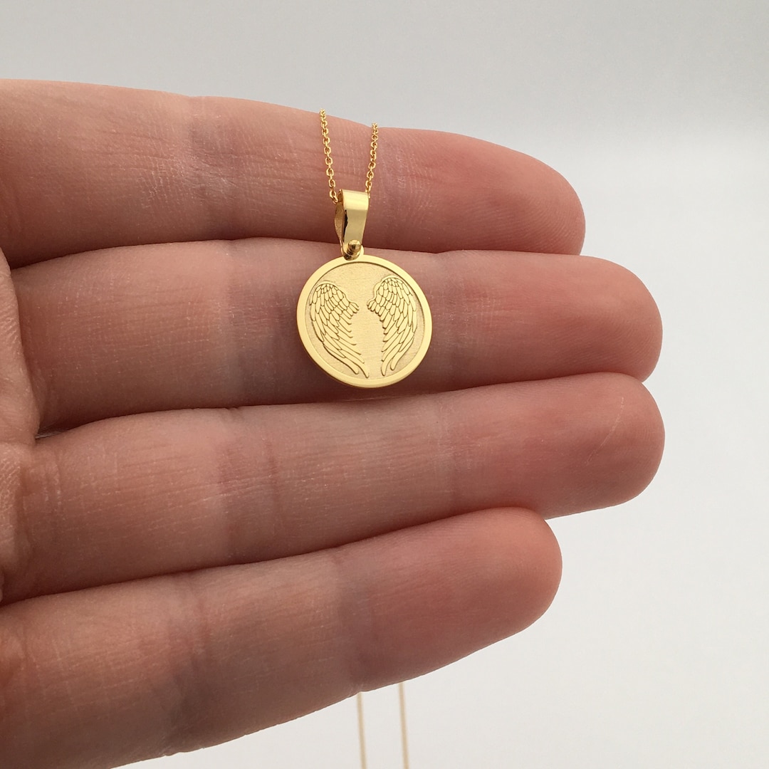 14k Solid Gold Angel Wings Necklace, Personalized Angel Wings Pendant ...