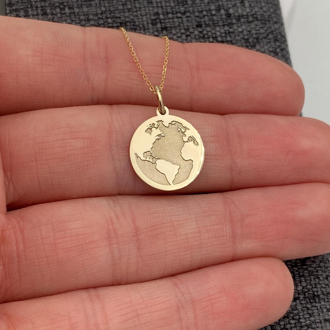 14k Solid Gold World Map Necklace, Personalized World Map Pendant ...