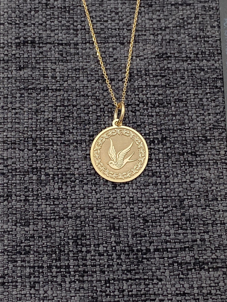 Dainty 14k Solid Gold Swallow Necklace, Personalized Swallow Pendant ...