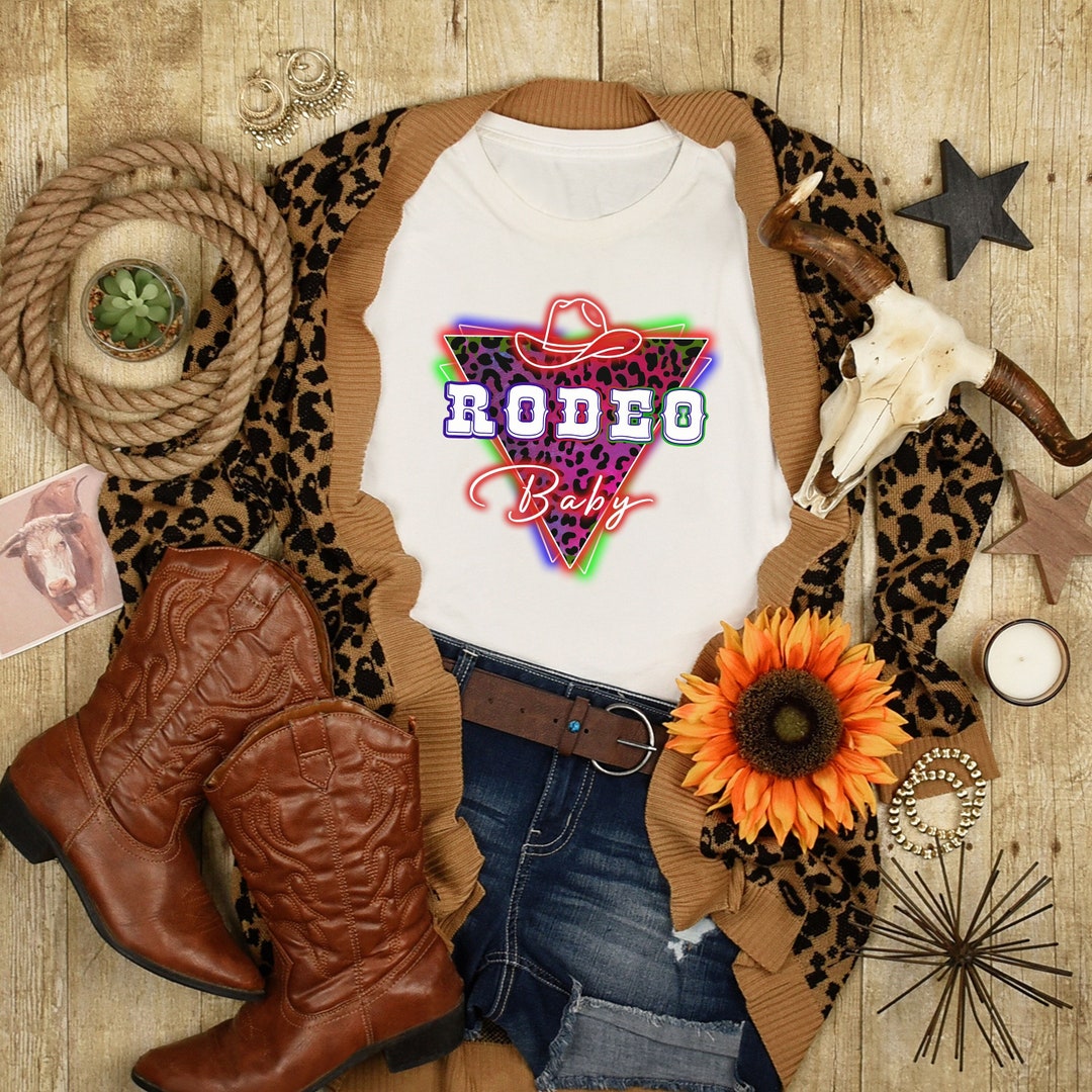 Rodeo Baby Leopard Print Neon Cow Skull Tshirt Country Shirt Western ...